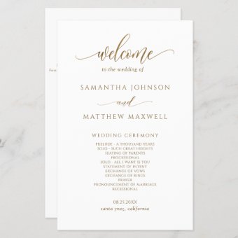 Elegant Modern Calligraphy Gold Wedding Program | Zazzle