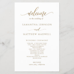 Elegant Modern Calligraphy Gold Wedding Program | Zazzle