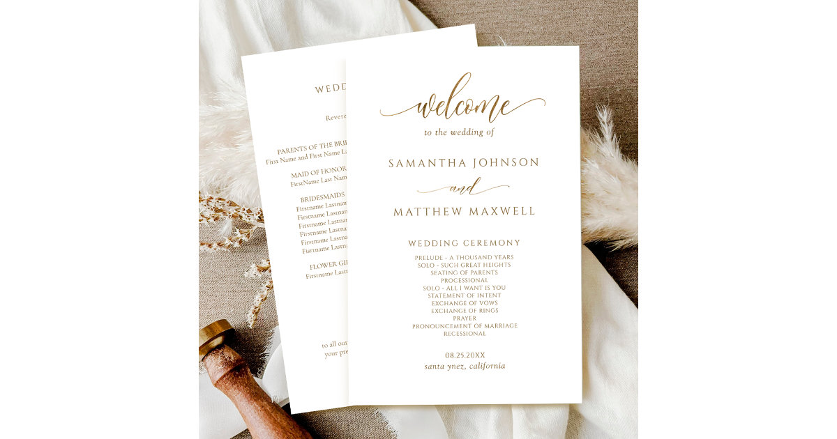 Elegant Modern Calligraphy Gold Wedding Program | Zazzle