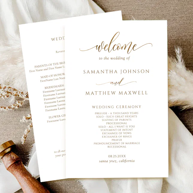 Elegant Modern Calligraphy Gold Wedding Program | Zazzle