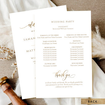 Elegant Modern Calligraphy Gold Wedding Program | Zazzle