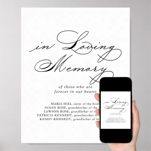 Elegant Modern Calligraphy In Loving Memory Sign | Zazzle