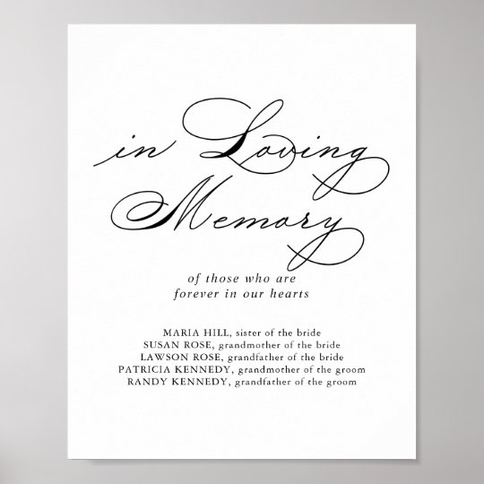 Elegant Modern Calligraphy In Loving Memory Sign | Zazzle.com