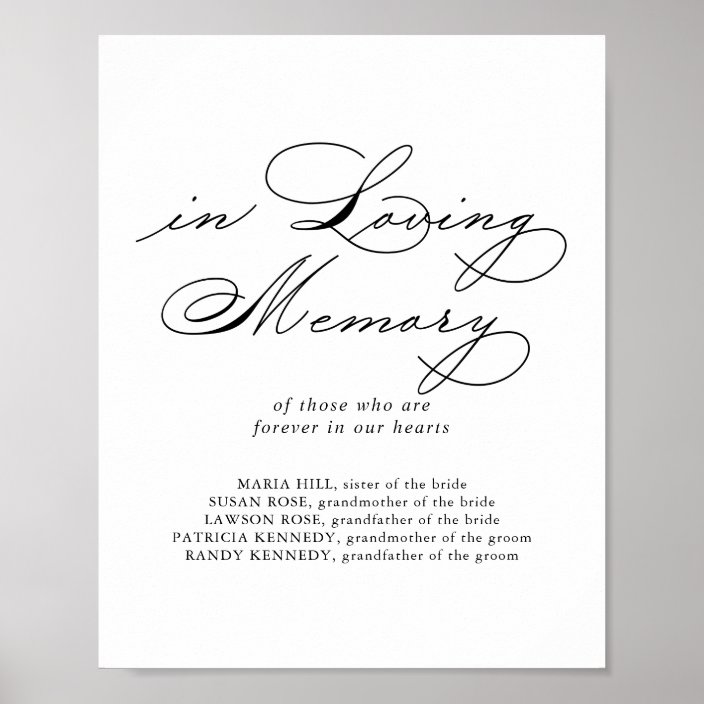 Elegant Modern Calligraphy In Loving Memory Sign | Zazzle.com