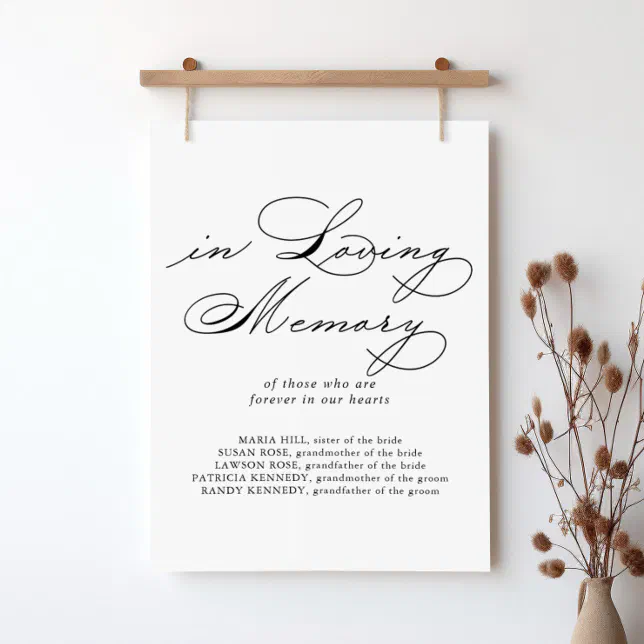 Elegant Modern Calligraphy In Loving Memory Sign | Zazzle