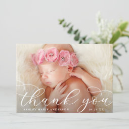 Elegant Modern Calligraphy New Baby Photo Thank You Card | Zazzle