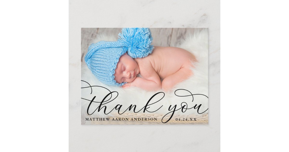 Elegant Modern Calligraphy New Baby Thank You B Postcard | Zazzle