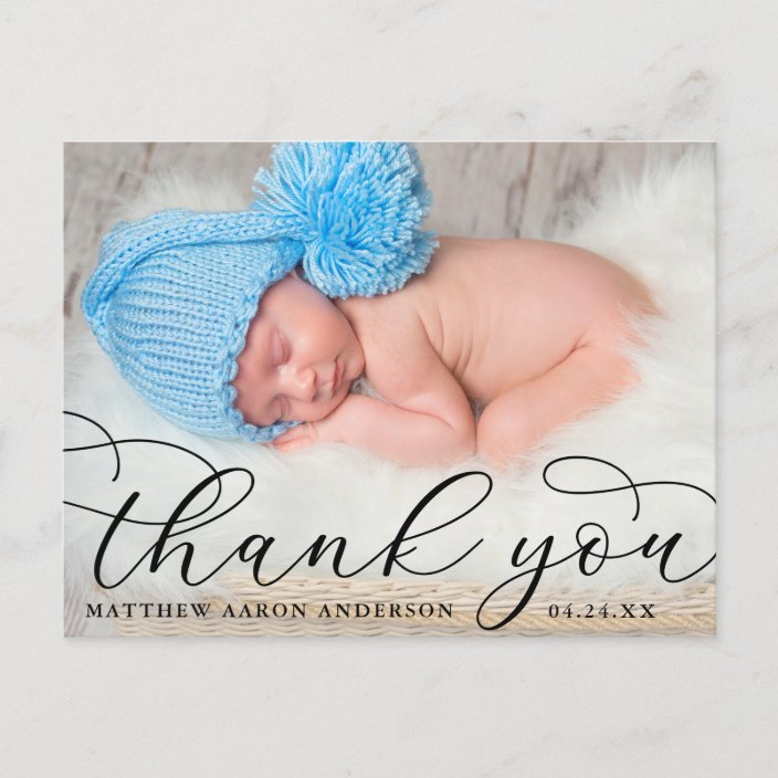 Elegant Modern Calligraphy New Baby Thank You B Postcard | Zazzle.com