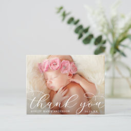 Elegant Modern Calligraphy New Baby Thank You Postcard | Zazzle