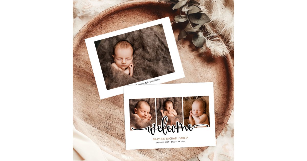 Elegant Modern Calligraphy newborn Baby Birth Announcement | Zazzle