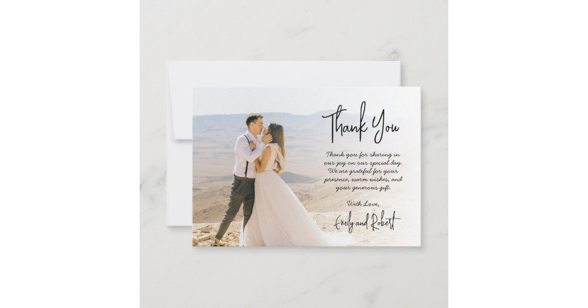 Elegant Modern Calligraphy Script Photo Wedding Thank You Card | Zazzle
