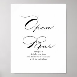Elegant Modern Calligraphy Wedding Open Bar Sign | Zazzle