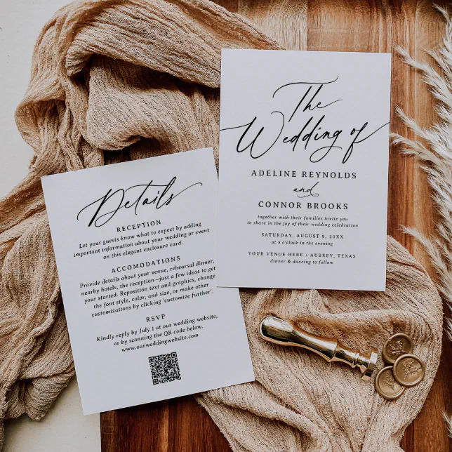 Elegant Modern Calligraphy Wedding QR code Invitation | Zazzle