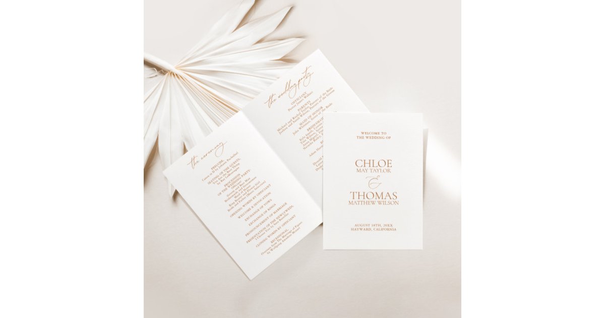 Elegant Modern Calligraphy White Wedding Folder Program | Zazzle