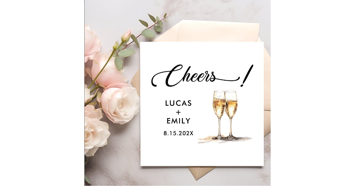 Elegant Modern Cheers Script Glasses Wedding Napkins | Zazzle