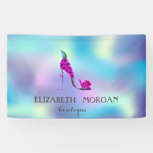 Elegant Modern Chic Flowers High Heel Holographic Banner | Zazzle