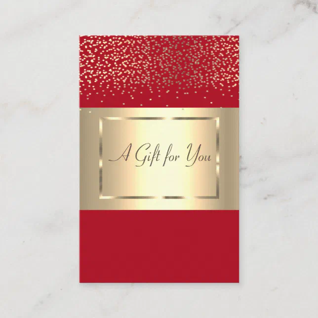 Elegant Modern Chic Gold Frame, Confetti Red Discount Card | Zazzle