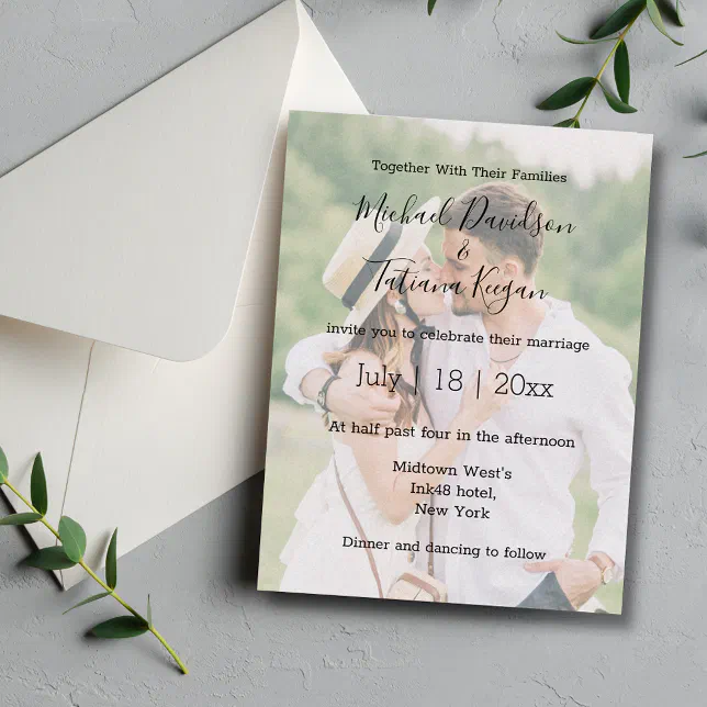 elegant modern chic handwriting wedding photo invitation postcard | Zazzle