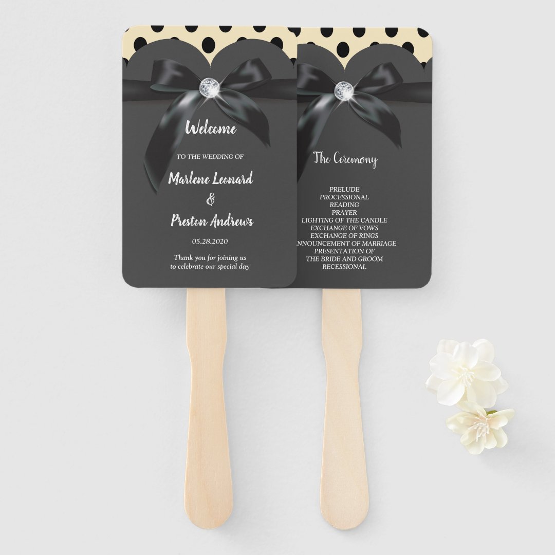 Elegant modern chic ribbon Wedding Program Hand Fan | Zazzle