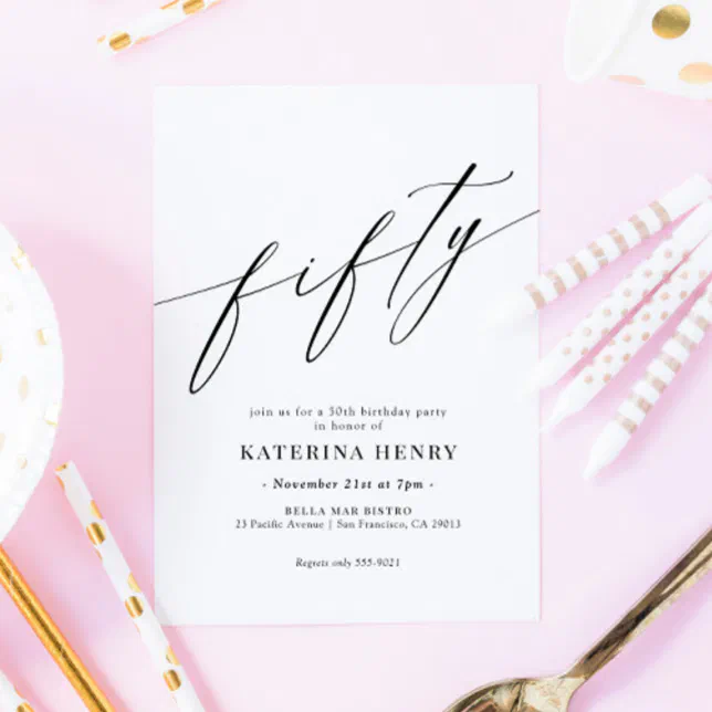 Elegant Modern Chic Script 50th Birthday Invitation | Zazzle