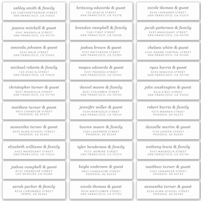 Elegant Modern Chic Wedding Guest Names Address Sticker | Zazzle