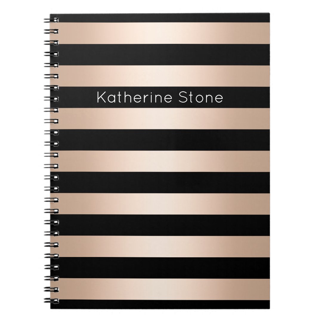 Elegant modern chick rose gold black striped notebook | Zazzle