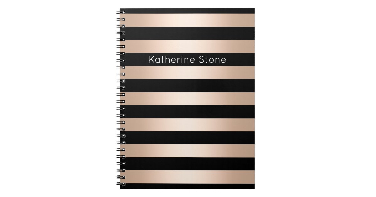 Elegant modern chick rose gold black striped notebook | Zazzle.com