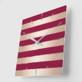 Elegant modern chick rose gold burgundy striped square wall clock | Zazzle