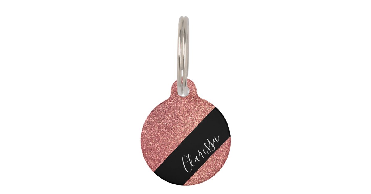 Elegant modern chick rose gold glitter black pet name tag | Zazzle