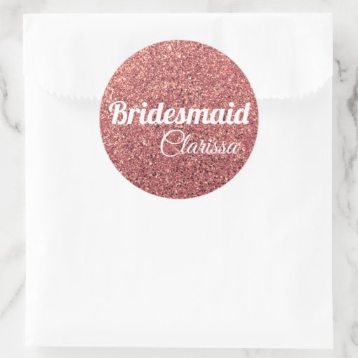 elegant modern chick rose gold glitter bridesmaid classic round sticker ...