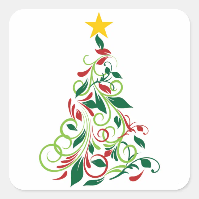 Elegant Modern Christmas tree Illustration Square Sticker | Zazzle
