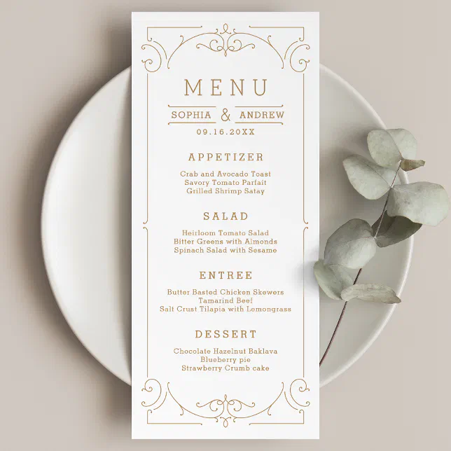 Elegant modern classic vintage wedding menu card | Zazzle