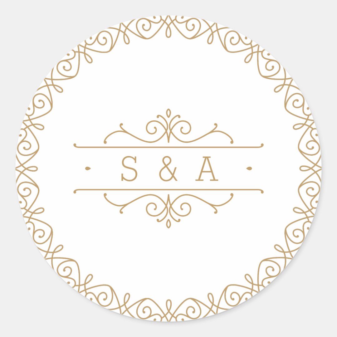 Elegant modern classic vintage wedding monogram classic round sticker ...