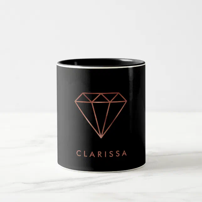 elegant modern clear rose gold diamond black Two-Tone coffee mug | Zazzle