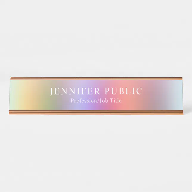 Elegant Modern Colorful Red Blue Purple Green Desk Name Plate | Zazzle