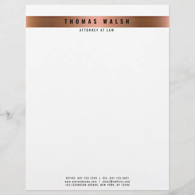 Elegant Modern Copper and Gold lines Letterhead | Zazzle