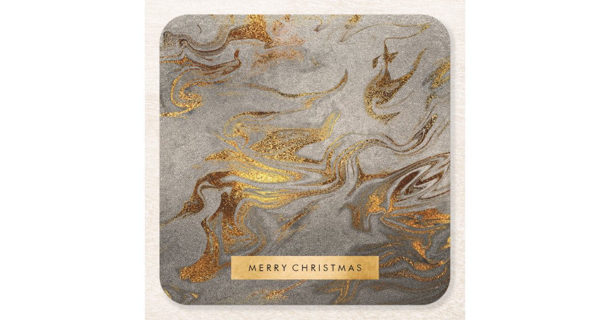 Elegant modern copper gold & silver marble look square paper coaster ...