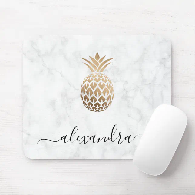 Elegant modern copper gold white marble pineapple mouse pad | Zazzle
