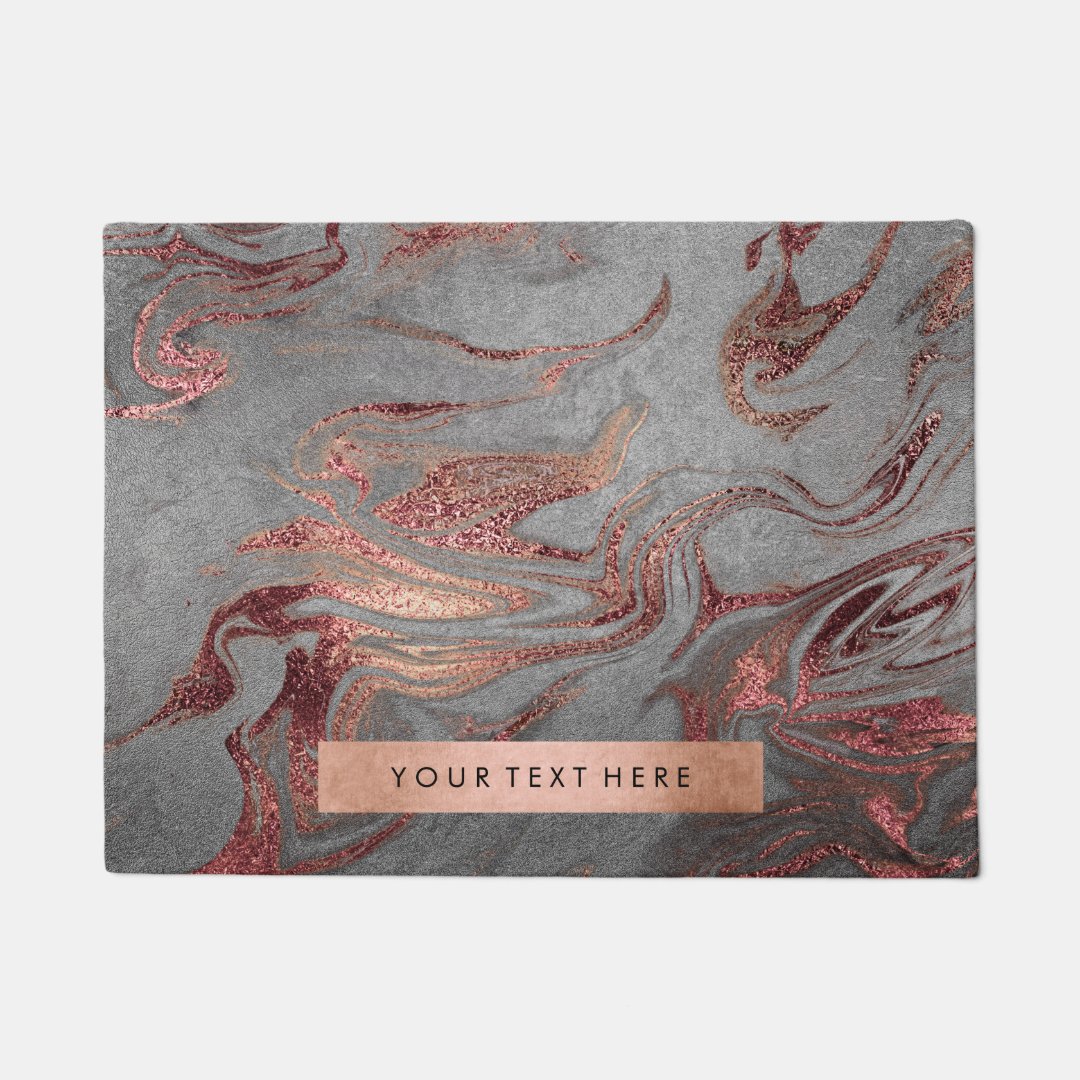 Elegant modern copper rose gold grey marble look doormat | Zazzle