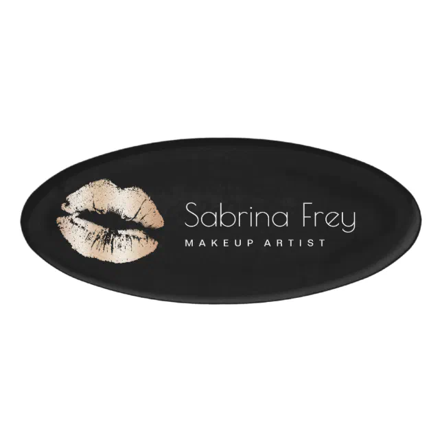 Elegant modern copper rose gold lips makeup artist name tag | Zazzle