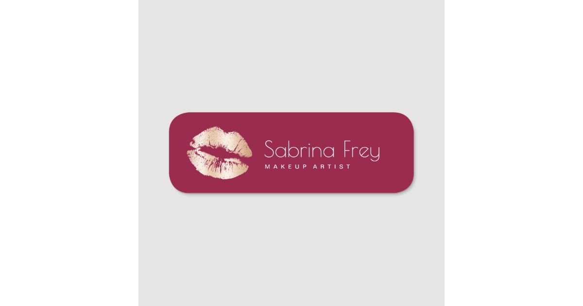 Elegant modern copper rose gold lips makeup artist name tag | Zazzle
