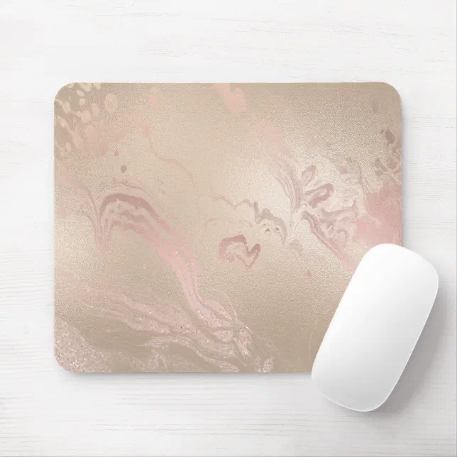 Elegant modern copper rose gold marble glitter mouse pad | Zazzle