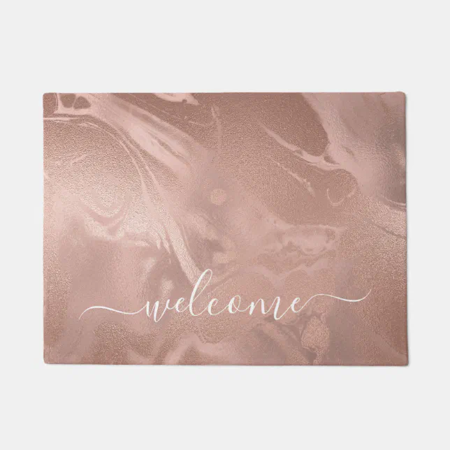 Elegant modern copper rose gold marble look doormat | Zazzle