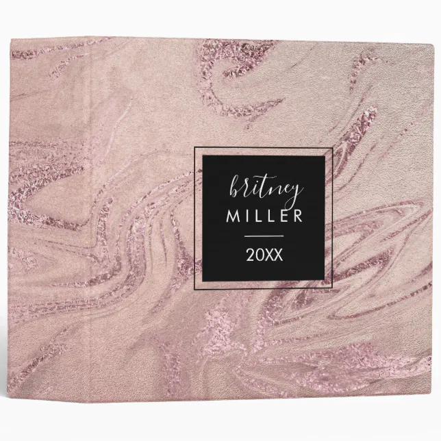 Elegant modern copper rose gold pink marble look 3 ring binder | Zazzle