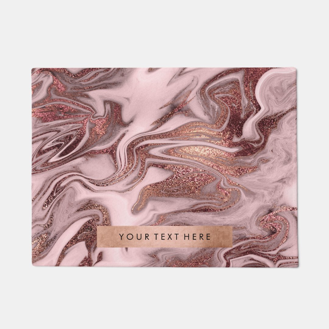 Elegant modern copper rose gold pink marble look doormat | Zazzle