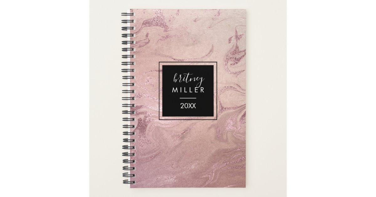 Elegant modern copper rose gold pink marble look planner | Zazzle