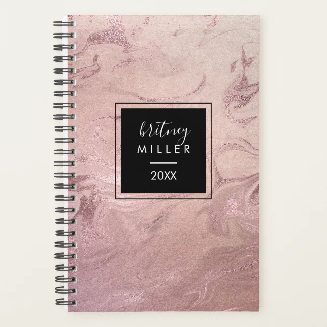 Elegant modern copper rose gold pink marble look planner | Zazzle
