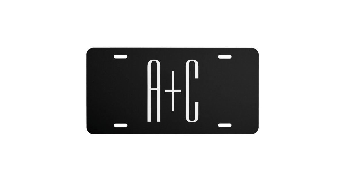 Elegant Modern Couples Initials | Black & White License Plate | Zazzle