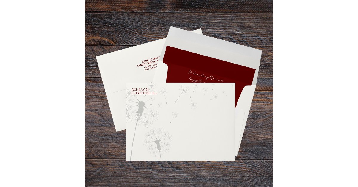 Elegant Modern Dandelion Crimson Red Wedding Envelope | Zazzle