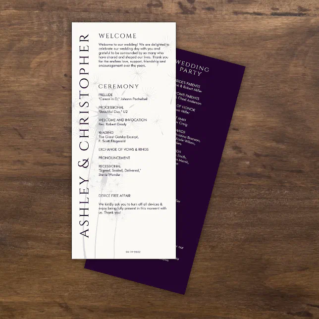 Elegant Modern Dark Purple Wedding Program | Zazzle